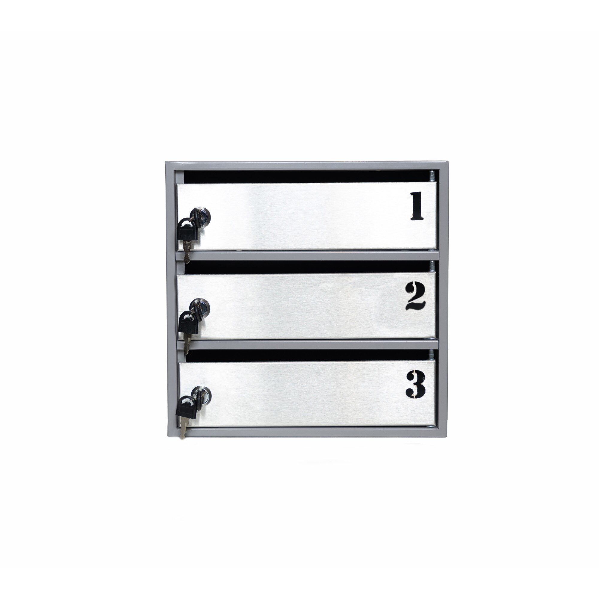 Modul 3 cutii postale cu usa din inox si cadru culoare gri deschis ...