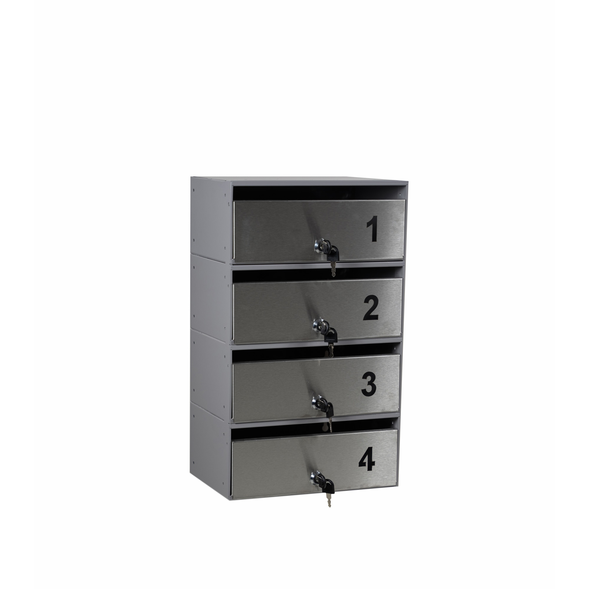 Modul 4 cutii postale de LUX cu usa din inox si cadru culoare gri ...