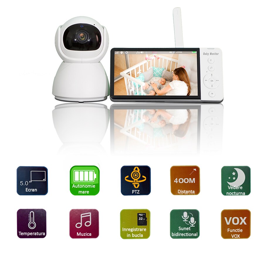 Baby Monitor, Vichema Tech®, 720P HD Display LCD 5”, camera de ...