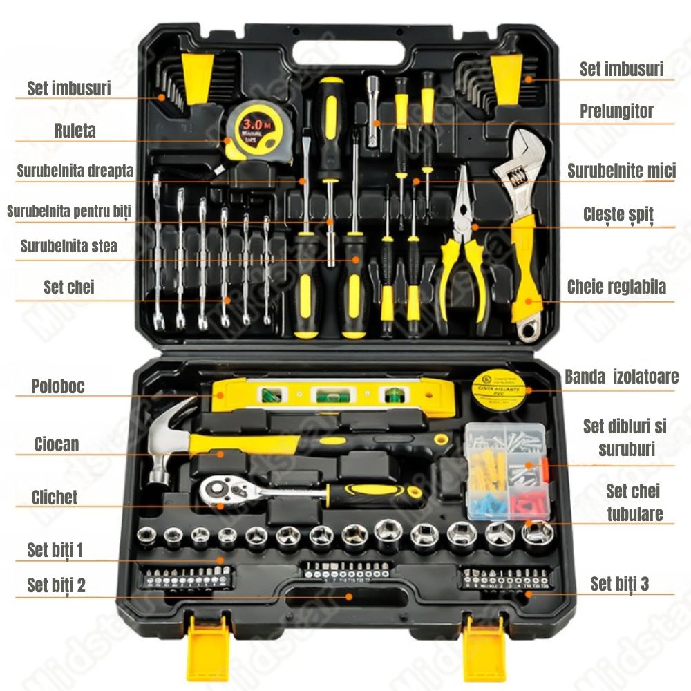 Trusa de scule pentru uz casnic, 108 piese, otel crome-vanadium de ...
