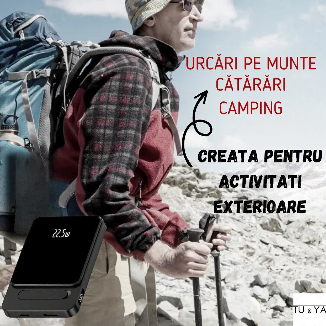 Baterie Externa Magnetica wireless TU&YA®, Cu Suport Pliabil, Incarcare ...