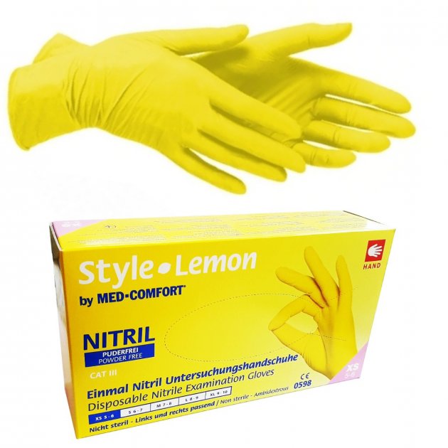 Set 100 bucati manusi examinare nitril Style Lemon, nepudrate, marimea ...