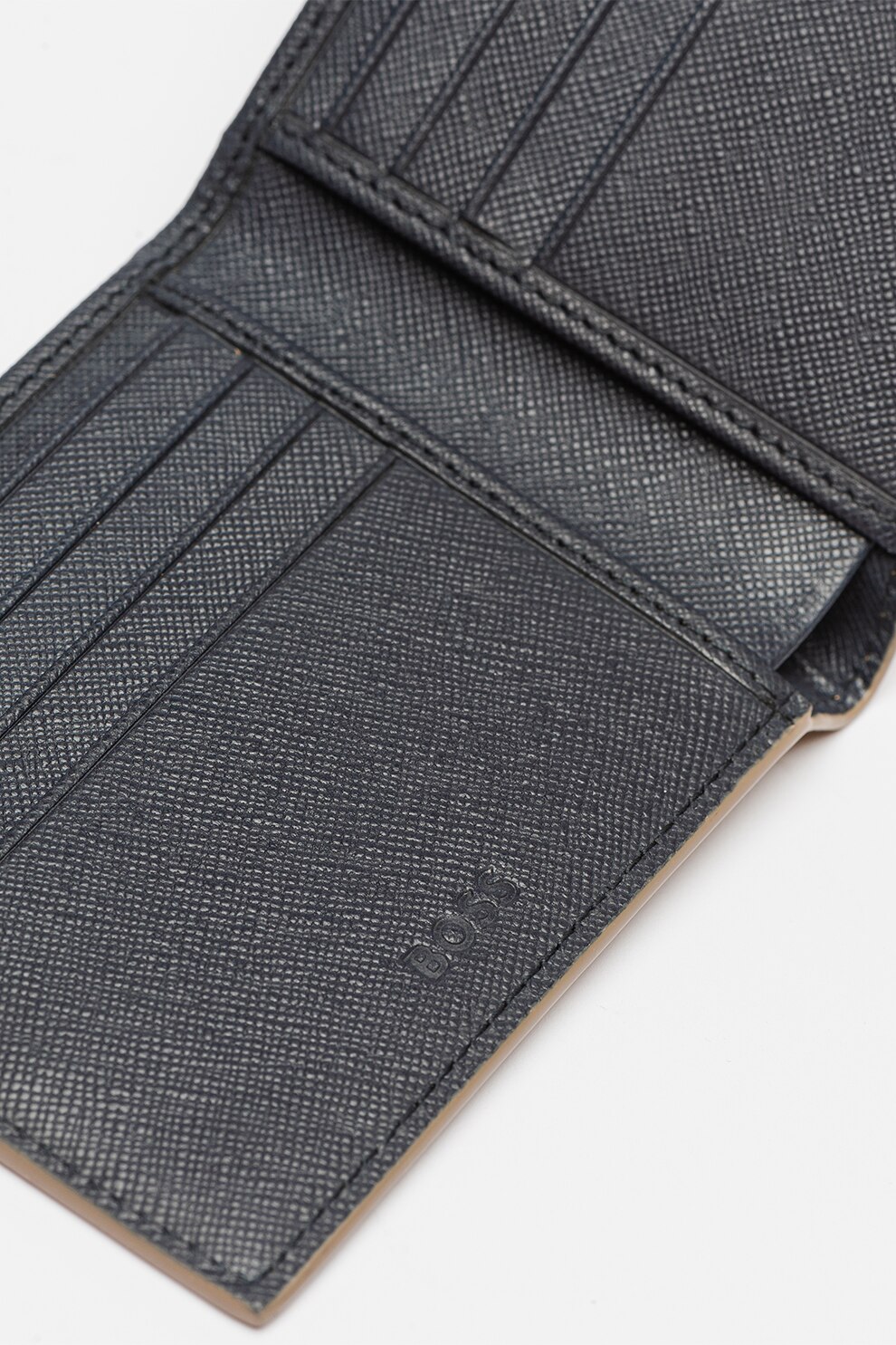 BOSS, Portofel pliabil de piele Jaimie, Bej - eMAG.ro