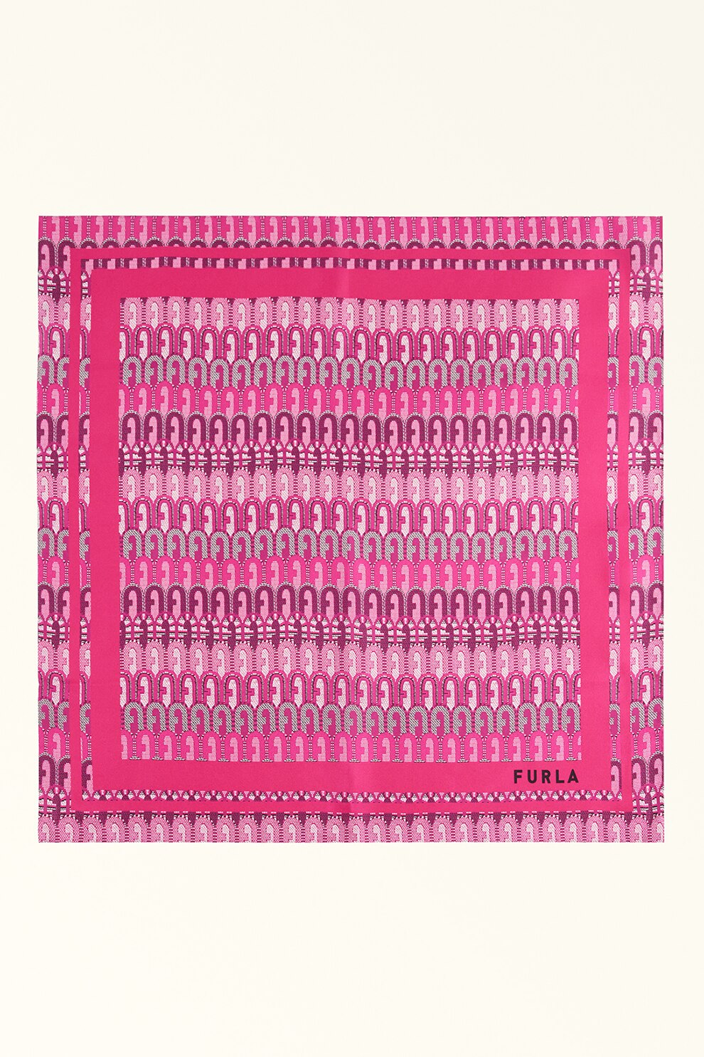 Furla, Esarfa cu monograma Primula Carre', Fucsia, Roz zmeuriu, Alb ...