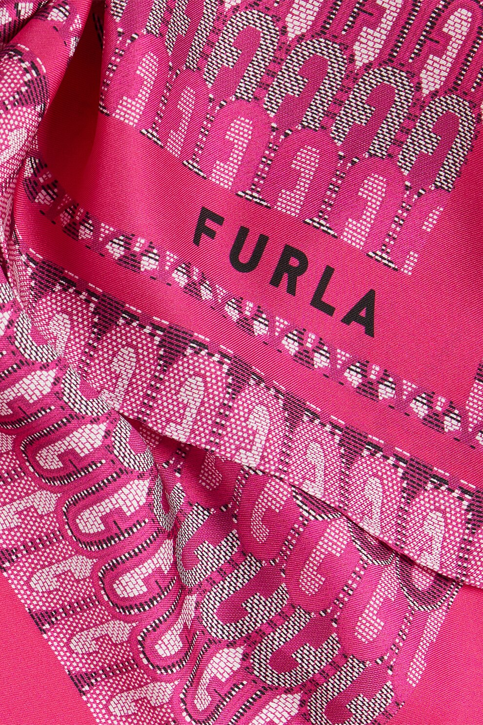 Furla, Esarfa cu monograma Primula Carre', Fucsia, Roz zmeuriu, Alb ...