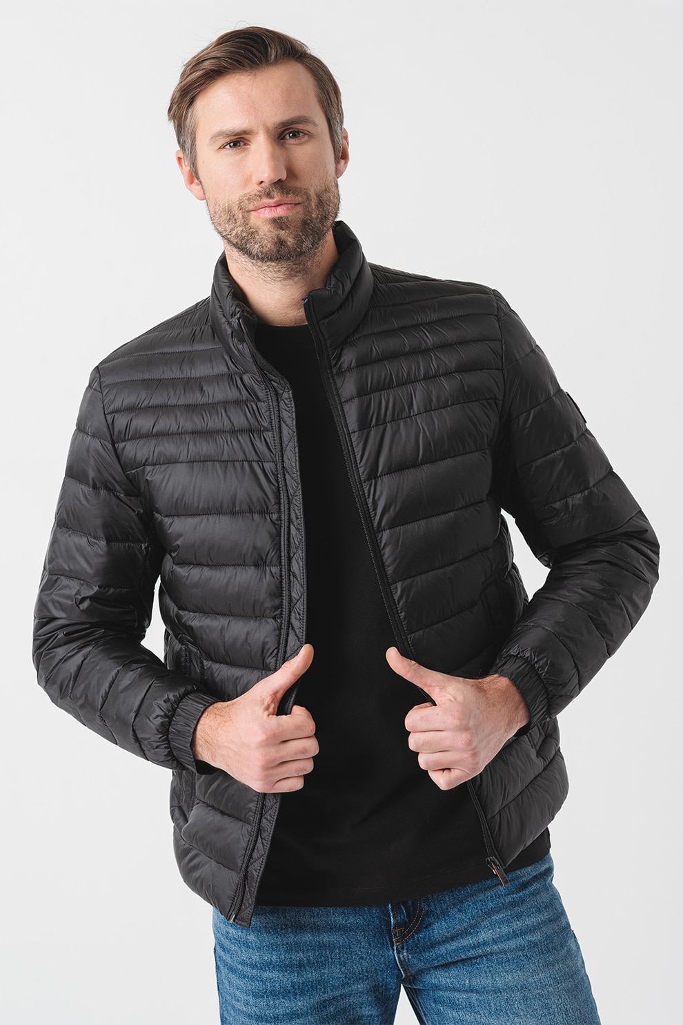 BOSS, Geaca usoara matlasata Oden, Negru, 48 - eMAG.ro