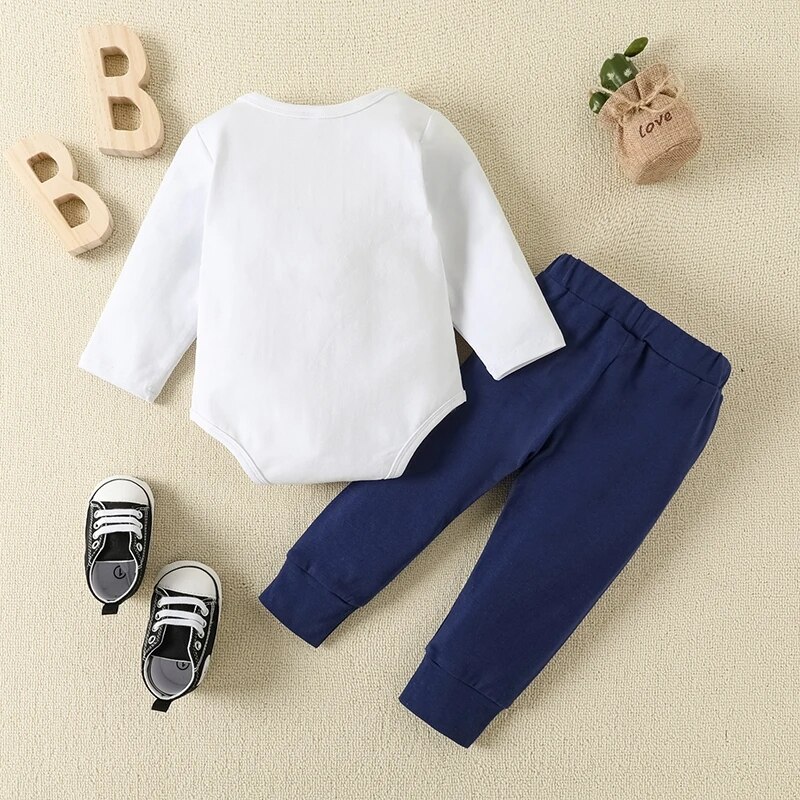 Set aniversar 1 an, body alb maneca lunga cu papion, pantaloni lungi ...