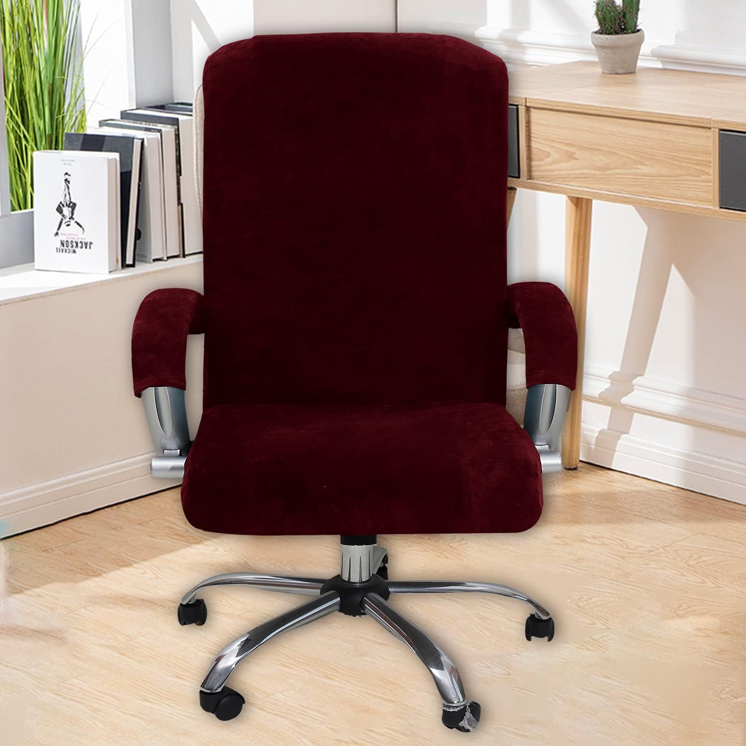 Husa scaun birou ElastiX, catifea, visiniu, L, 55 cm x 69 cm x 55 cm ...