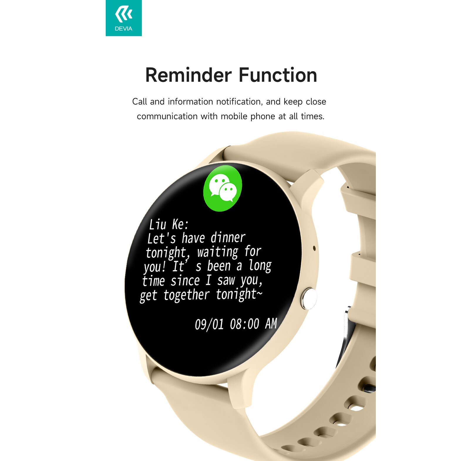 Smartwatch, Devia, WT1, Bej - eMAG.ro
