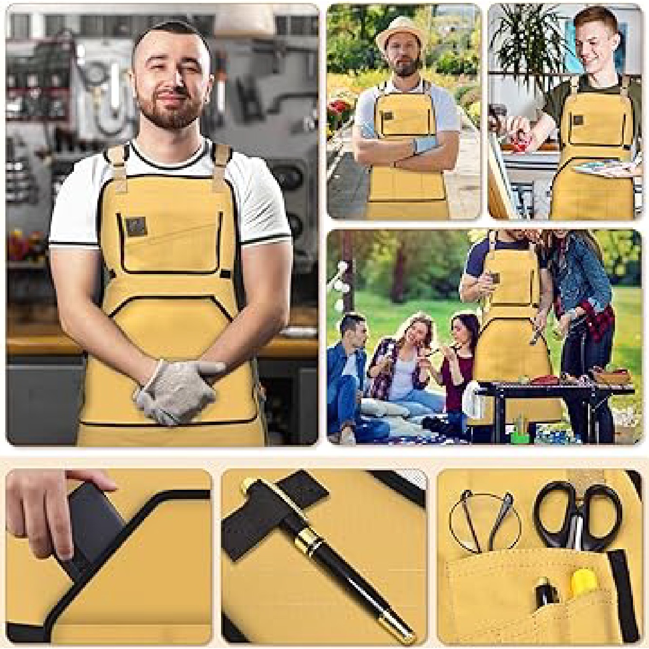 Sort de lucru cu multe buzunare, galben, rezistent, practic, pentru ...