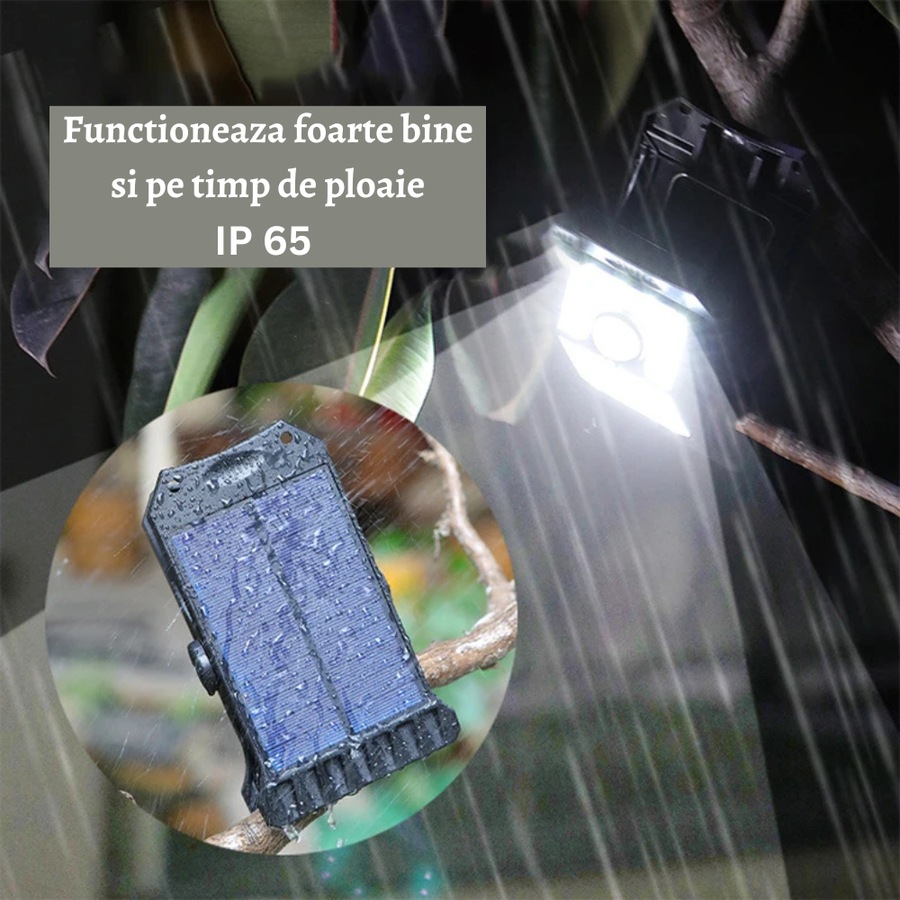 Lampa solara pentru exterior, clema de prindere, senzor de miscare si ...