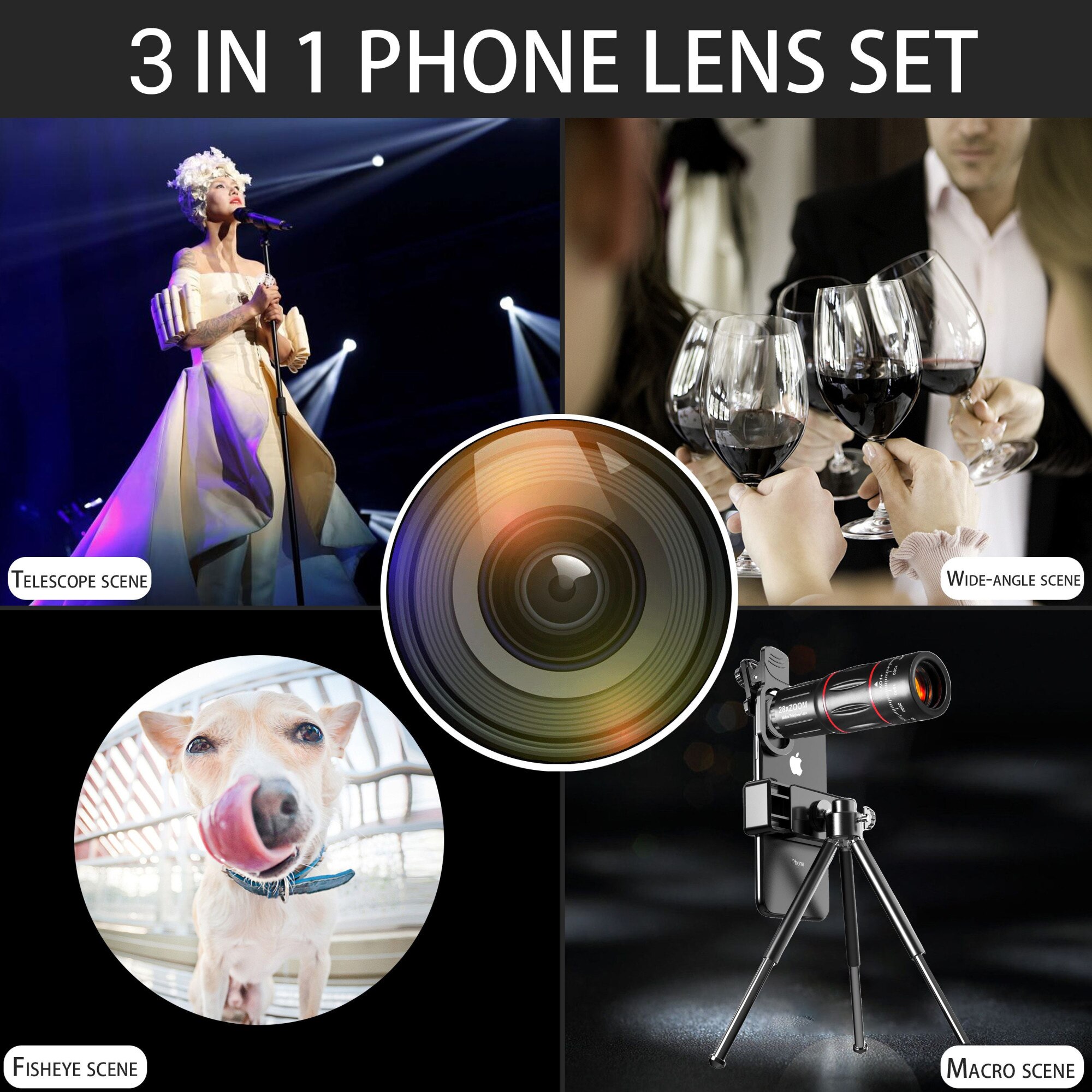 Kit de lentile pentru camera pentru telefon mobil, Jeswo, 28 x Zoom ...