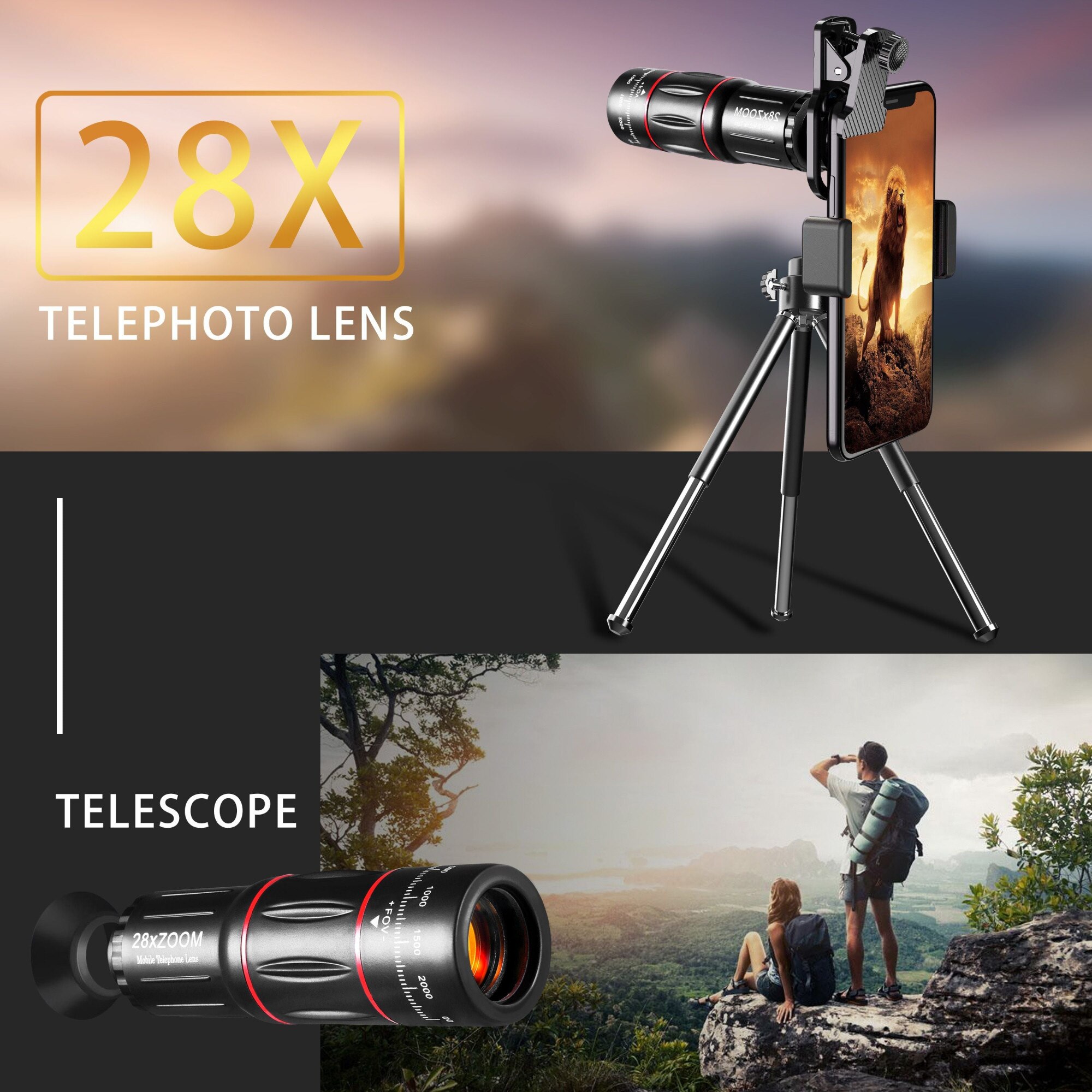 Kit de lentile pentru camera pentru telefon mobil, Jeswo, 28 x Zoom ...