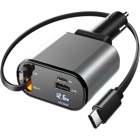 Incarcator auto 100W Super Fast Charge, Retractabil, 4 in 1, Univarsal ...