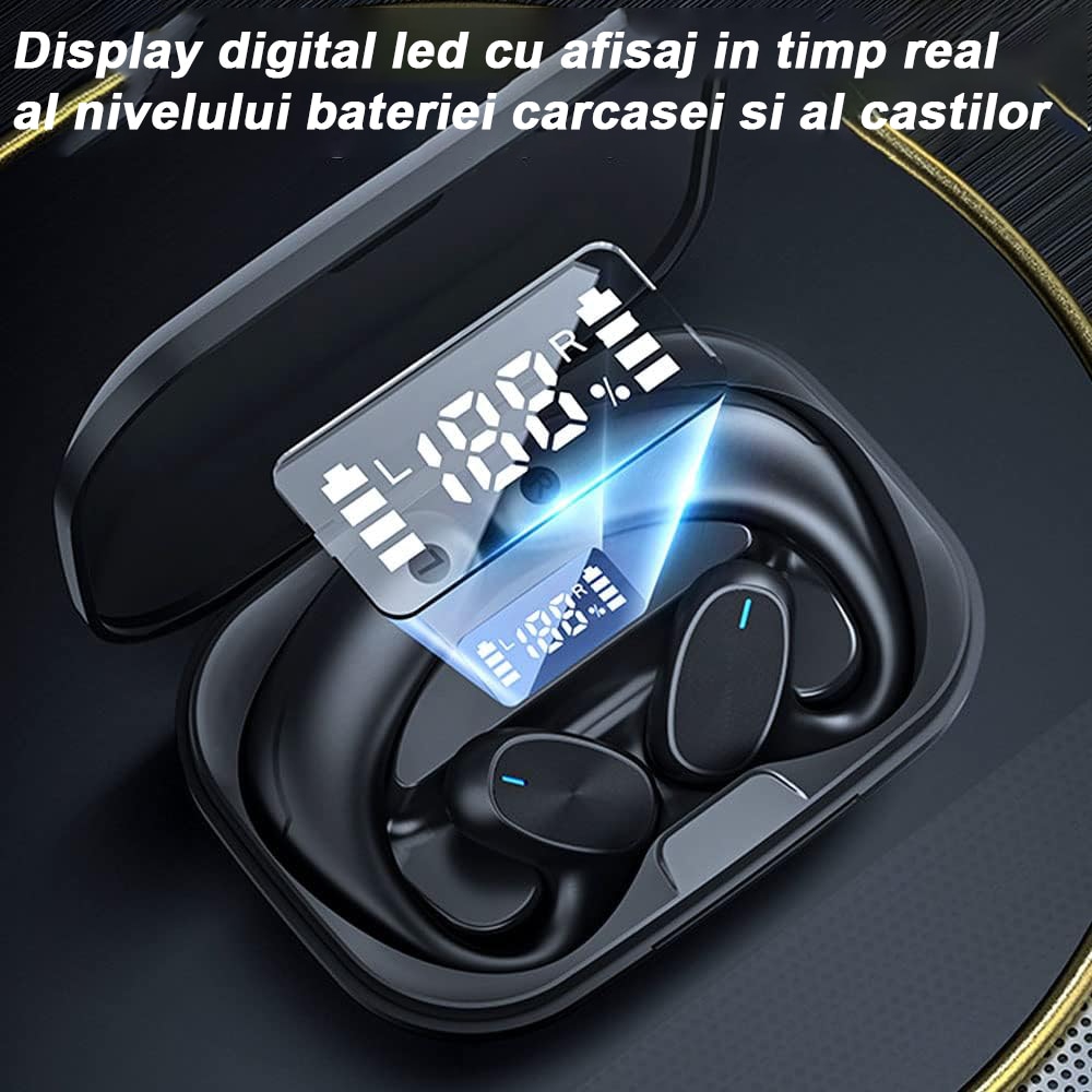 Casti Wireless Audio fara fir X6pro, 3D Stereo, Vichema®Tech, Conductie ...