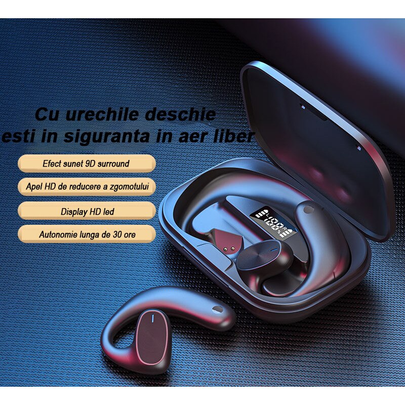 Casti Wireless Audio fara fir X6pro, 3D Stereo, Vichema®Tech, Conductie ...