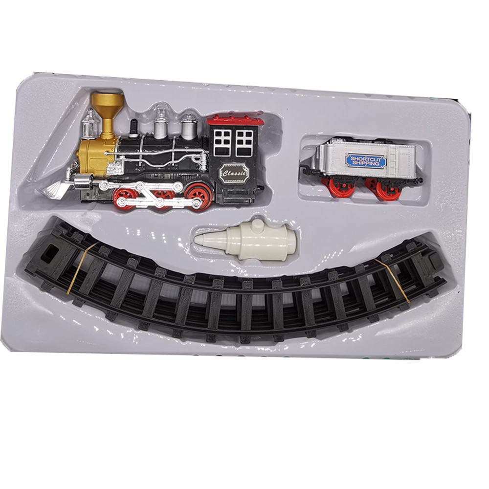 Set Tren electric cu locomotica vintage, un vagon, sunete si lumini ...