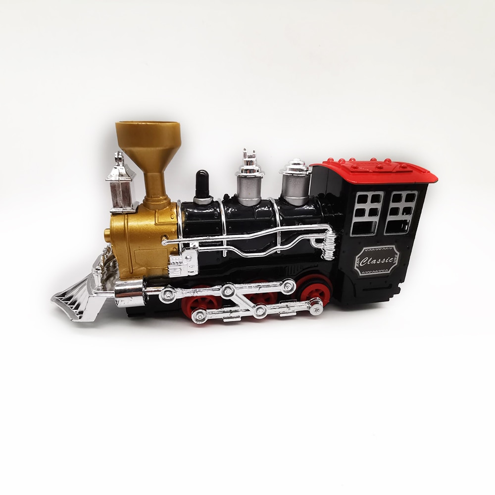 Set Tren electric cu locomotica vintage, un vagon, sunete si lumini ...