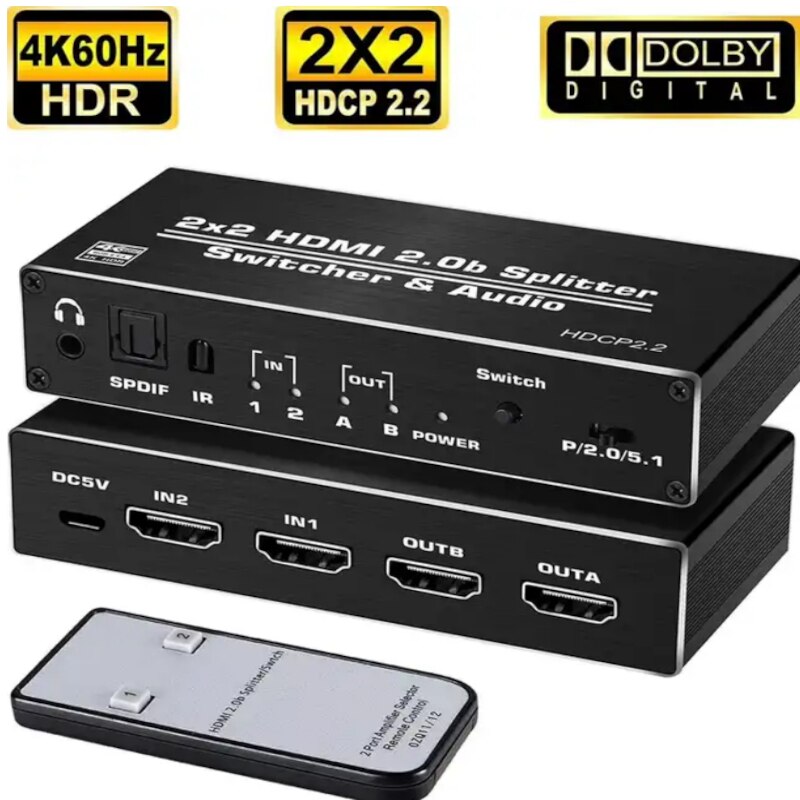 Comutator HDMI Splitter Switch, eRDX®, 2 in 2 out, 2x2, HDMI 2.0b, 4K ...