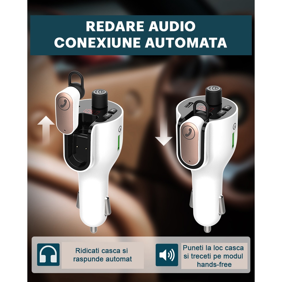 Modulator FM auto 3in1, G52 Vichema Tech®, Wireless Handsfree, casca ...