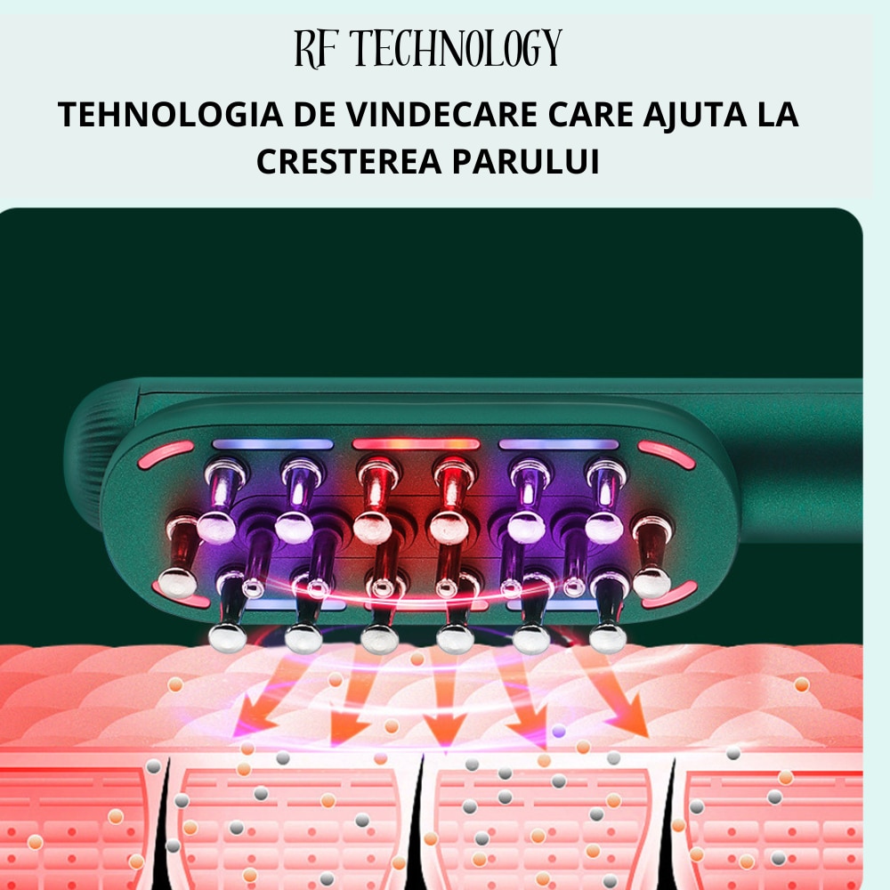 Perie de par led electrica, tehnologie radiofrecventa, stimuleaza ...