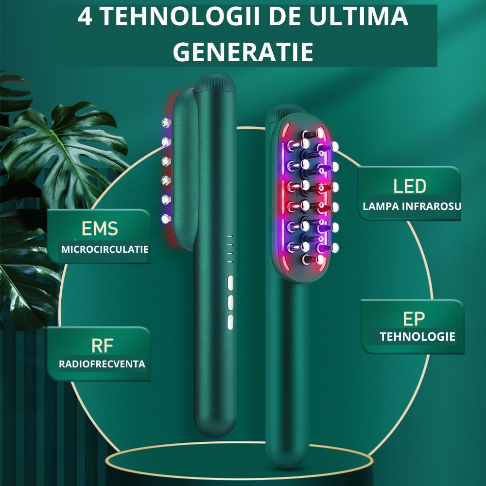 Perie de par led electrica, tehnologie radiofrecventa, stimuleaza ...