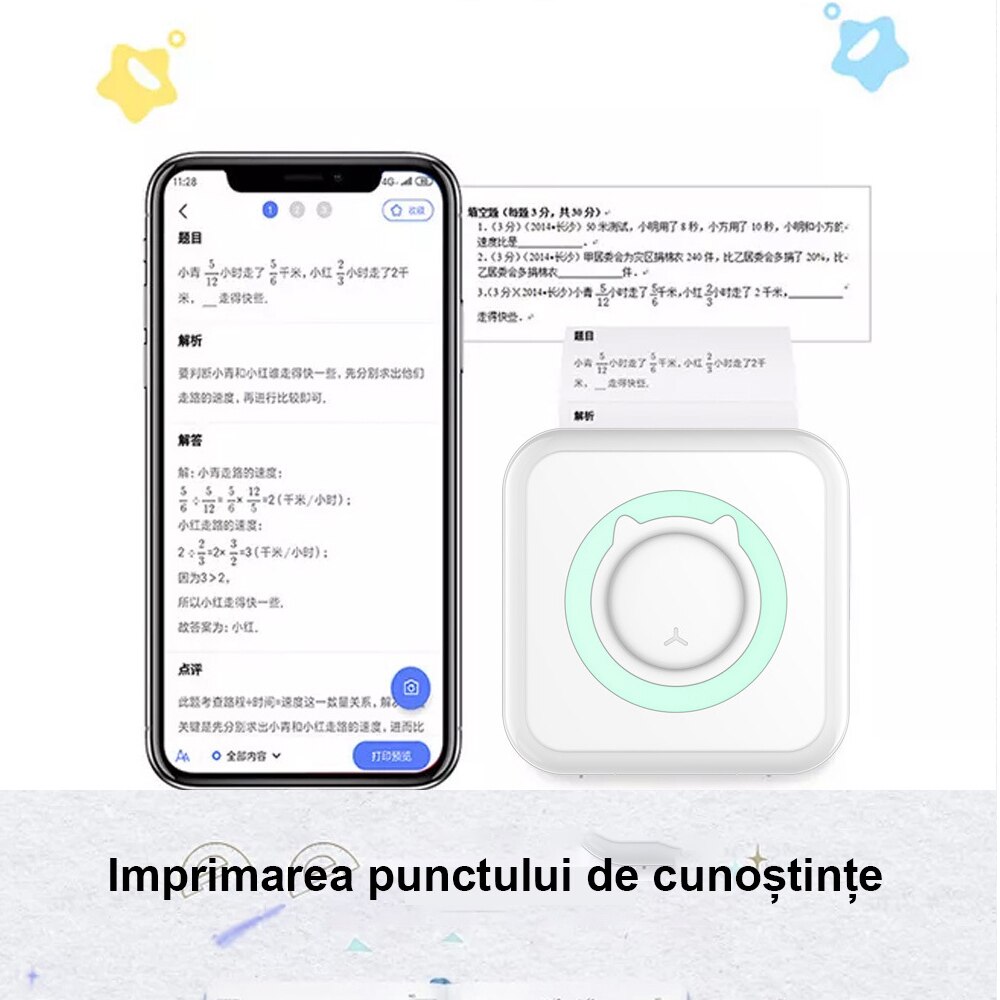 Set Mini imprimanta termica si 10 role hartie 57x25mm, Vaxiuja, Set de ...