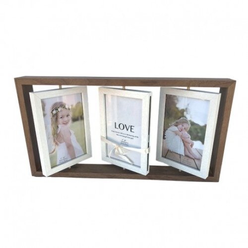 Rama foto din lemn cu 3 rame rotative maro, 40 x 21 cm - eMAG.ro