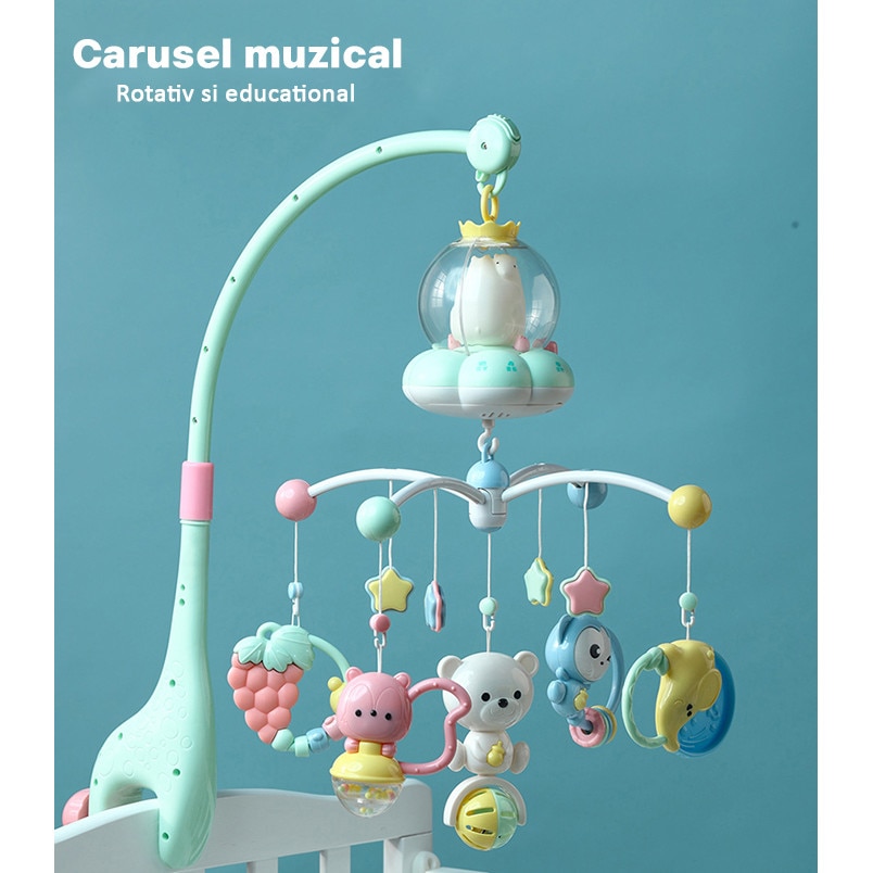 Carusel muzical pentru patut bebe Vichema™, Interactiv, Melodii si ...