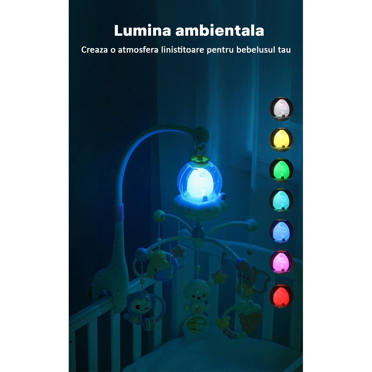 Carusel muzical pentru patut bebe Vichema™, Interactiv, Melodii si ...