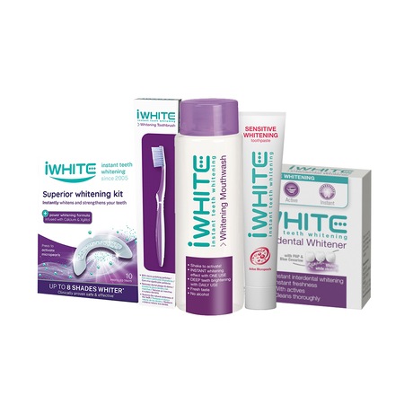 Pachet iWhite: apa gura, ata dentara, periuta, pasta dinti Sensitive ...