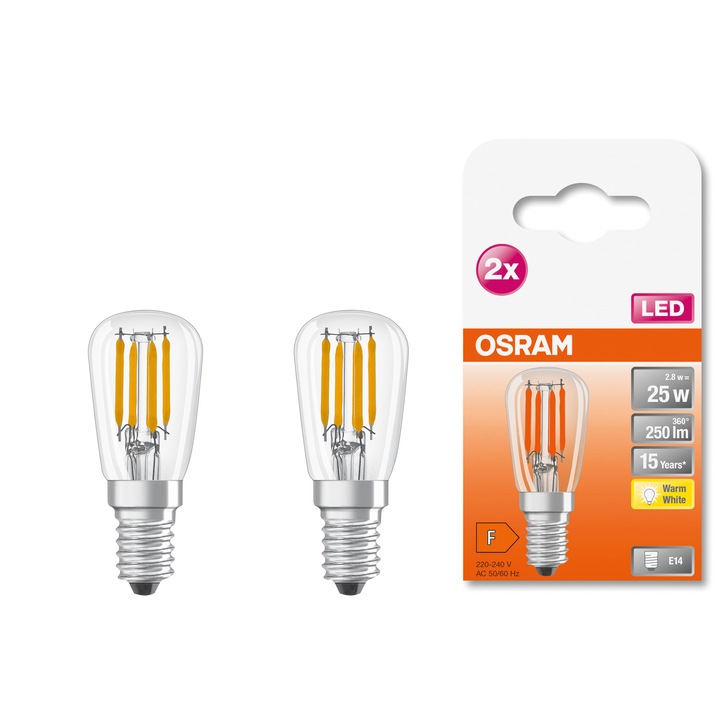 Set 2 Becuri Led Osram T26 Filament E14 2 8w 25w 250 Lm Lumina