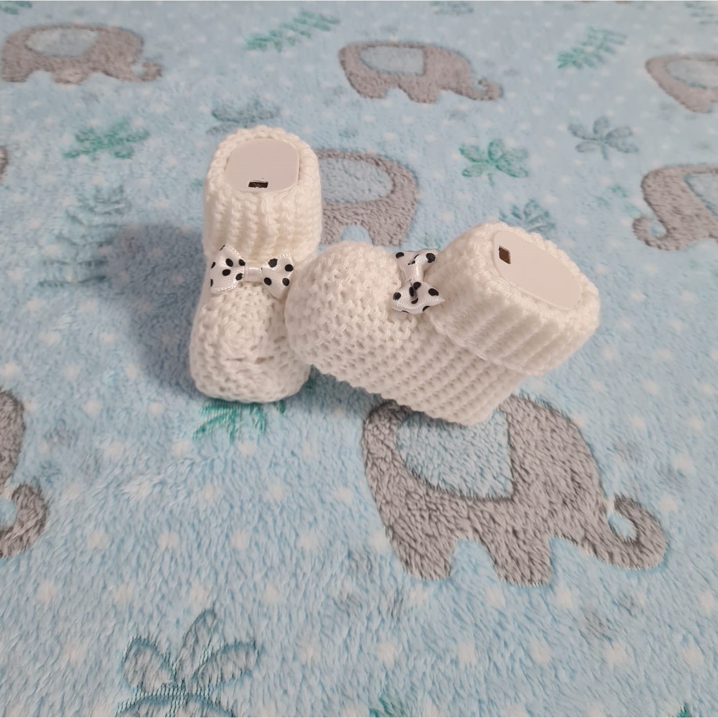 Botosei Tricotati cu Fundita, Alb, 0-3 luni - eMAG.ro