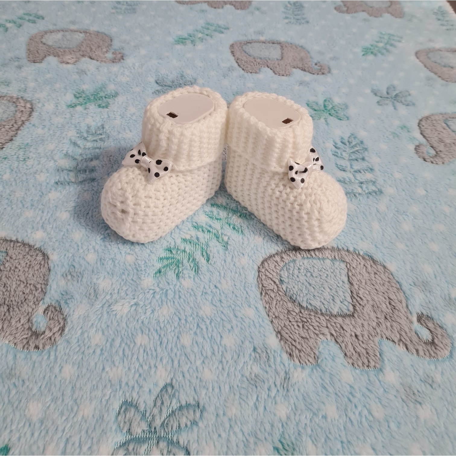 Botosei Tricotati cu Fundita, Alb, 0-3 luni - eMAG.ro