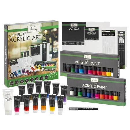 Set pictura Nassau Fine Art 38 piese cu pensule, panze, culori acrilice ...