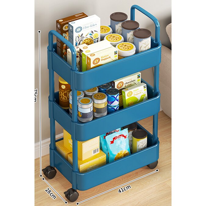 Etajera cu roti si 3 rafturi depozitare, carlige ustensile ...