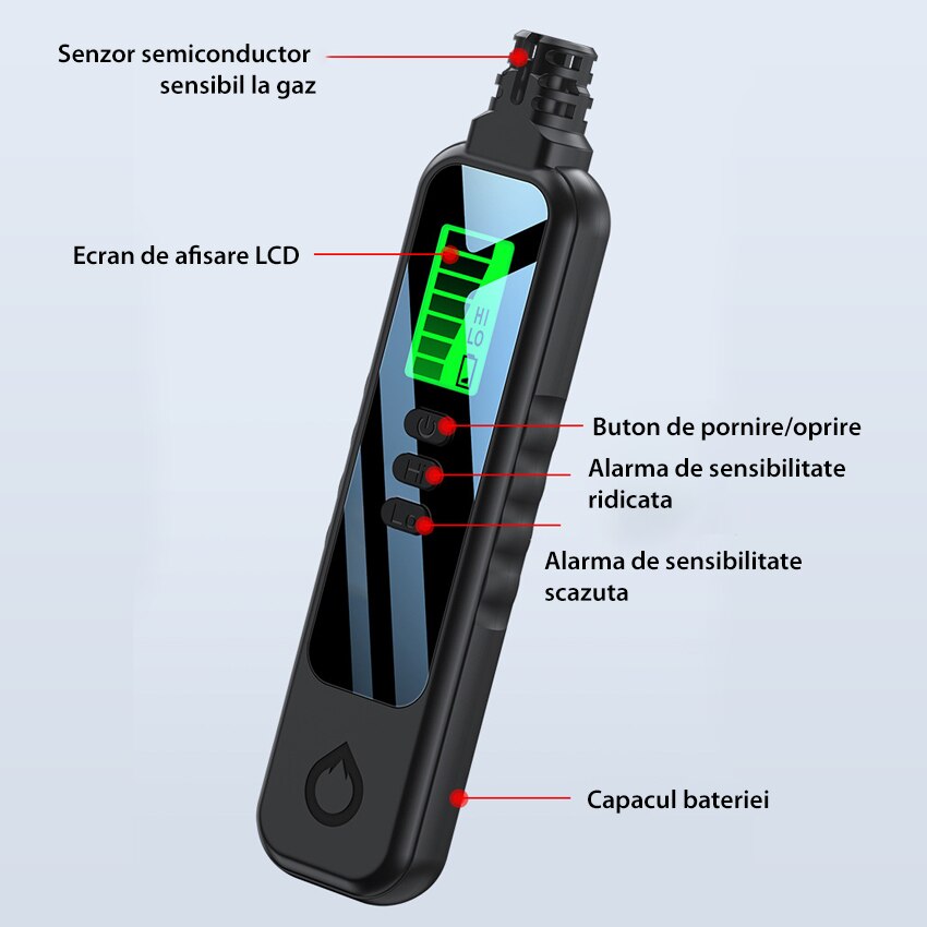Detector scurgeri de gaz, Chucai, Portabil, LCD, Negru - eMAG.ro