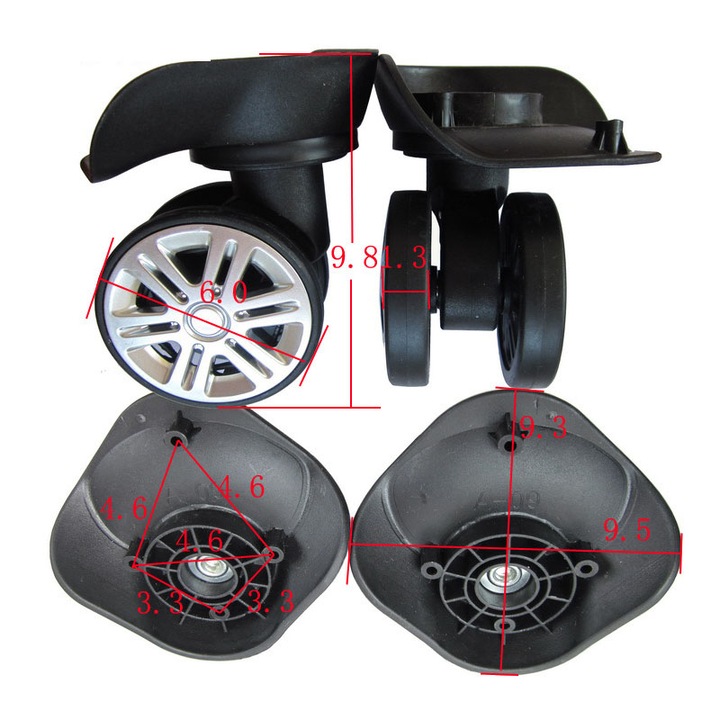 Set 2 roti pentru troler, Llwl, Plastic, 7x2.8 cm, Negru - eMAG.ro