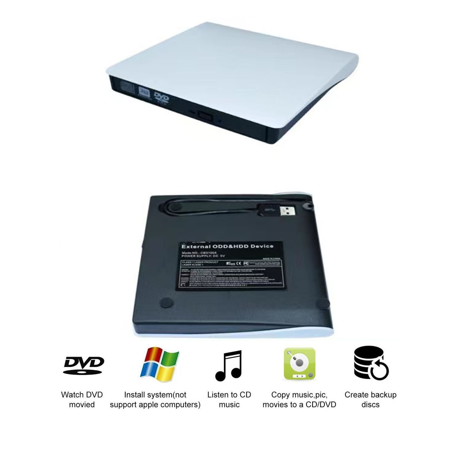 Unitate CD externa USB 3.0, DVD +/-, RW DVD/CD ROM, Alb - eMAG.ro