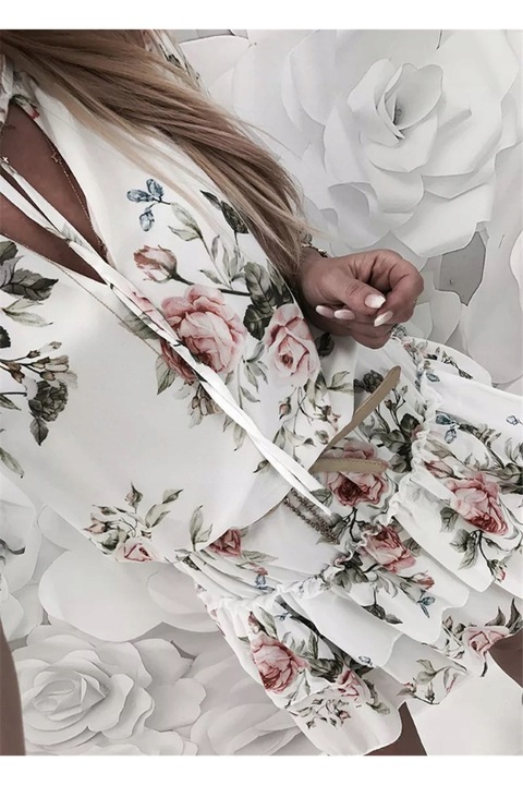 Rochie boho aerisita cu volane, decolteu in V, maneci lungi, poliester ...