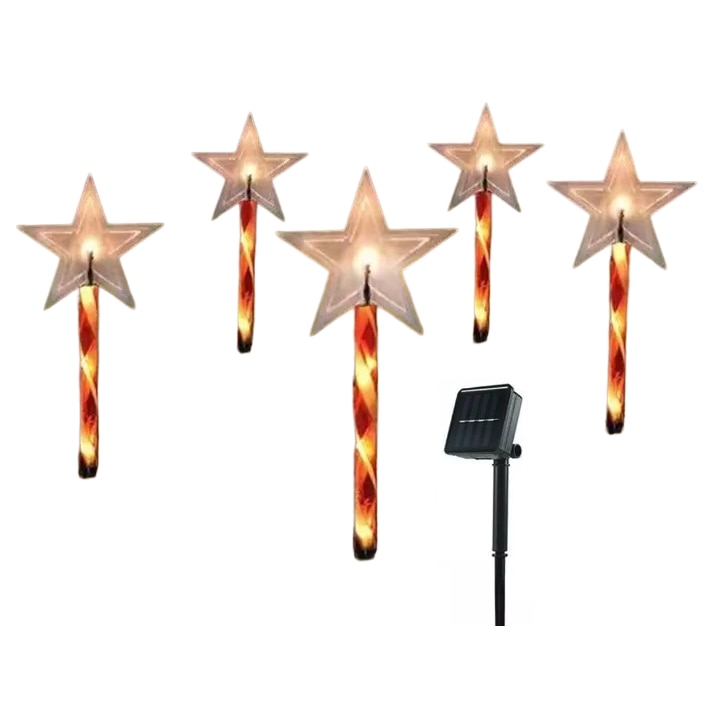 Set 5 acadele Steluta de Craciun, pentru exterior, incarcare solara, 40 ...