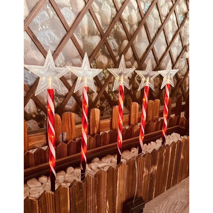 Set 5 acadele Steluta de Craciun, pentru exterior, incarcare solara, 40 ...
