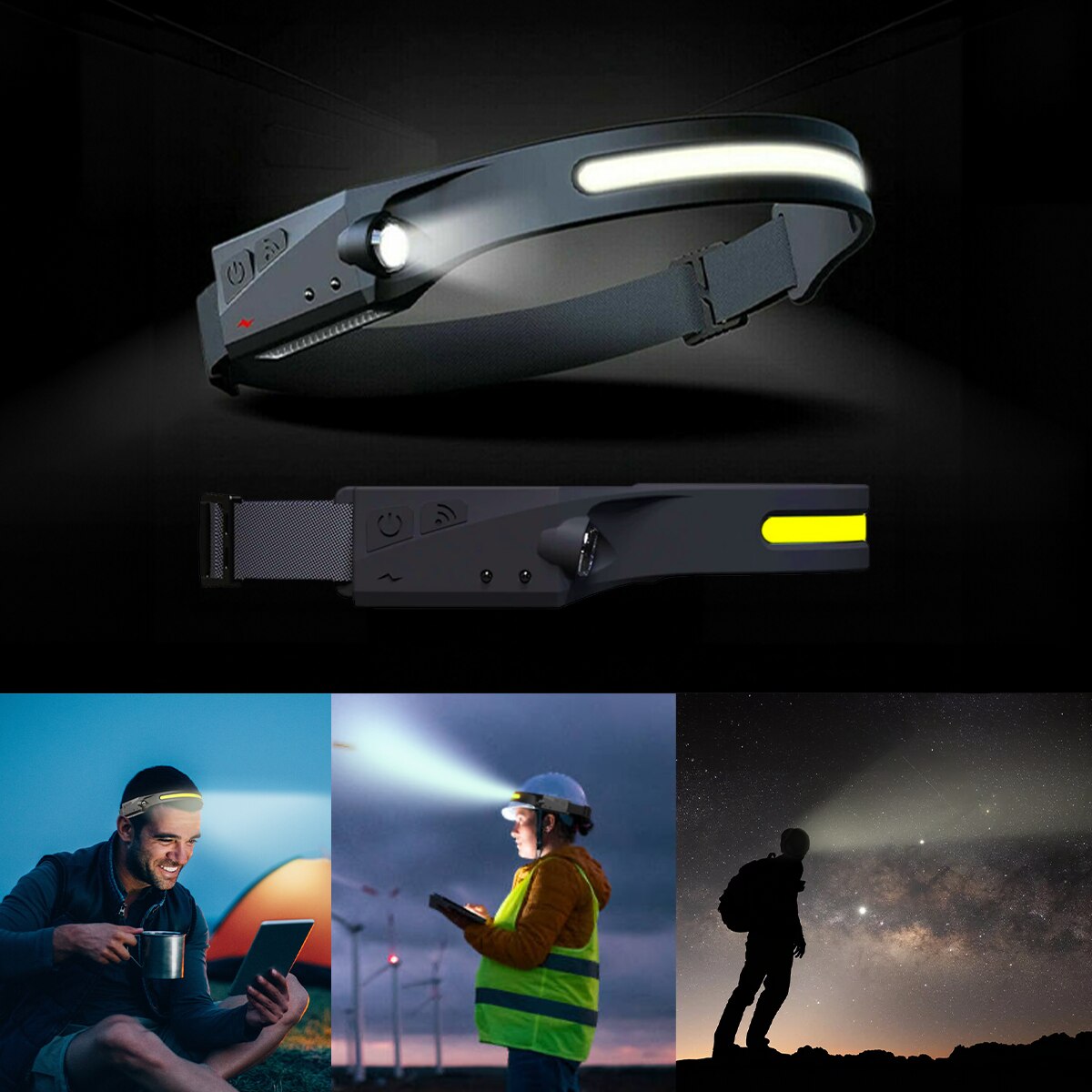 Lanterna de cap cu acumulator, profesionala, frontala cu unghi larg de ...