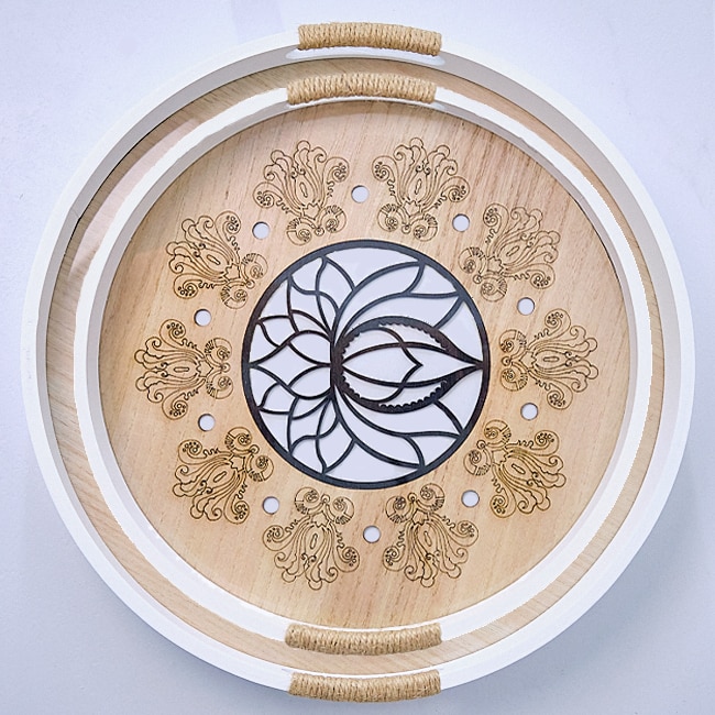 Set 2 Tavi Lotus, din lemn cu baza din sticla si model traditional ...