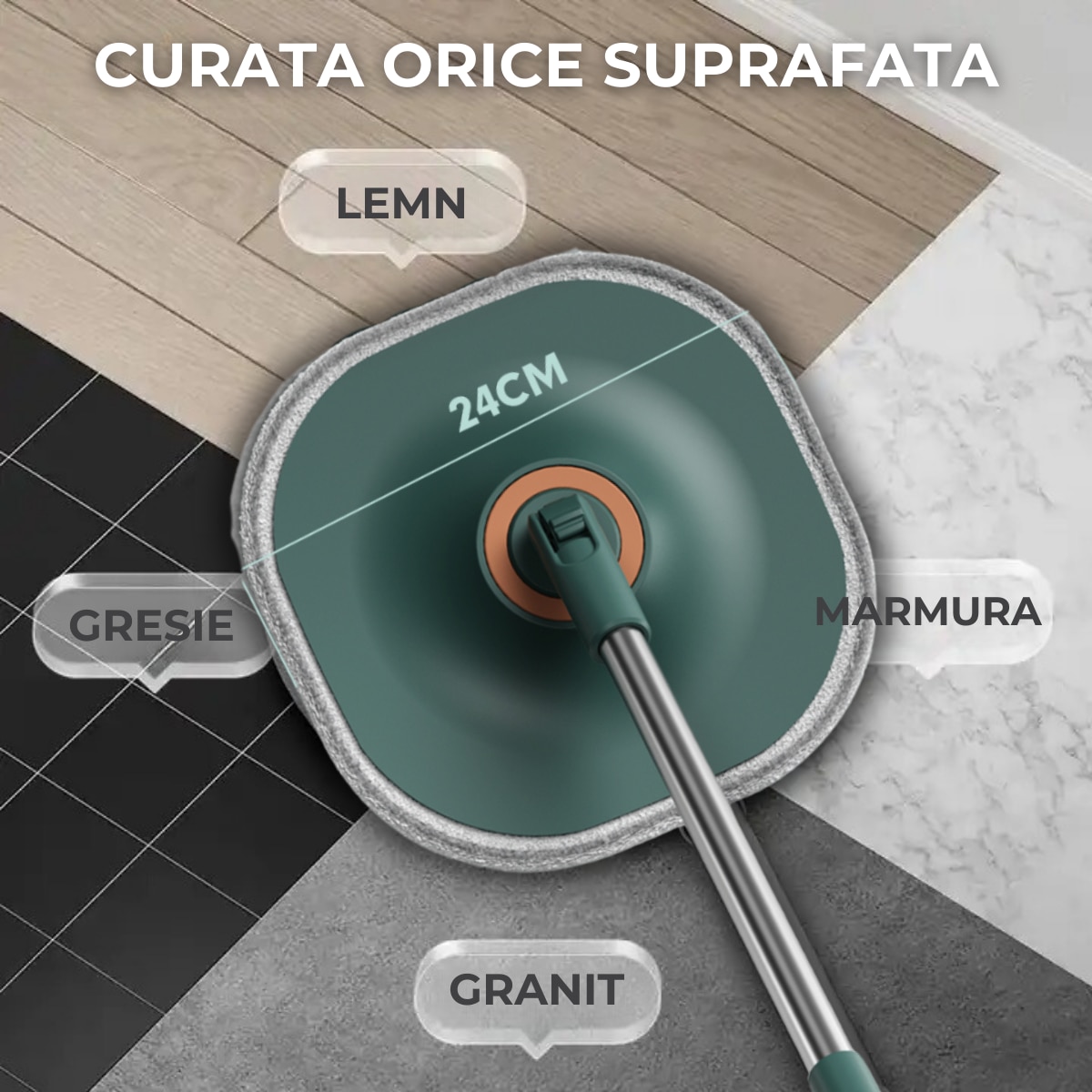 Set Mop Rotativ cu Galeata DreamRamp, Separa Apa Murdara de Cea Curatam ...