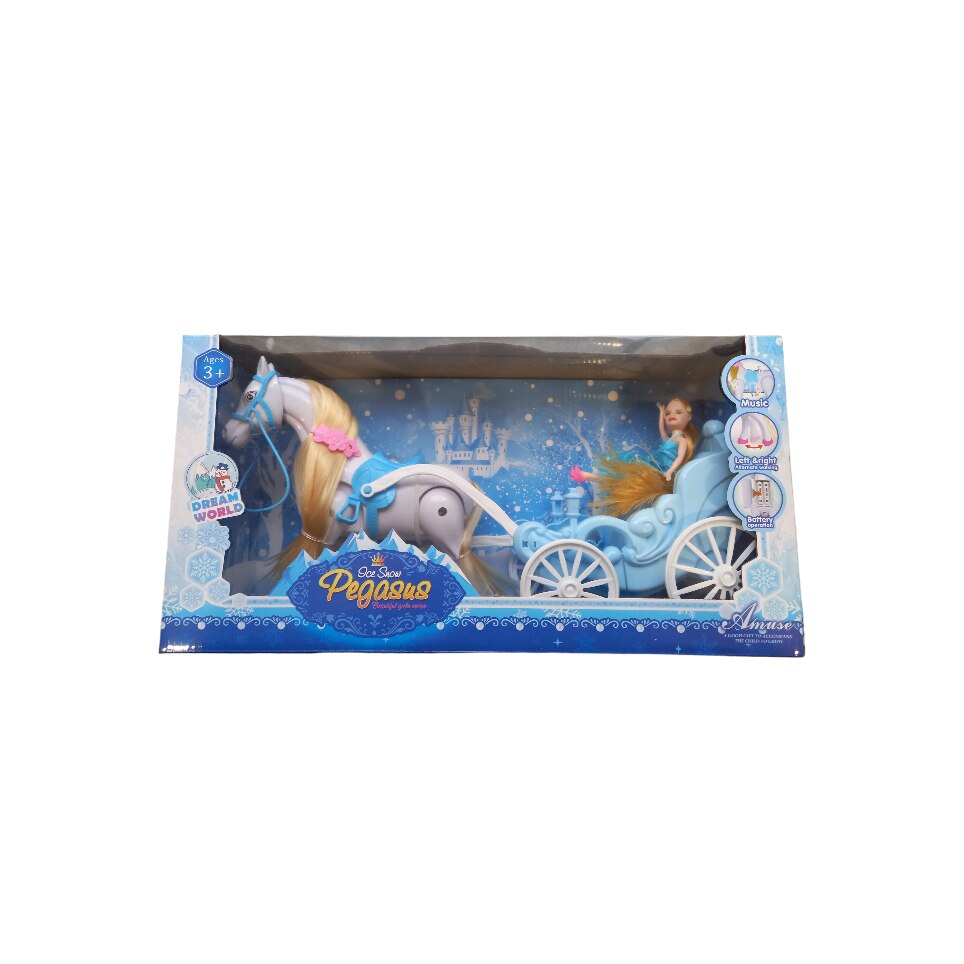 Set Papusa cu Caleasca Multicolor, Pegasus, 38x20x10 cm - eMAG.ro