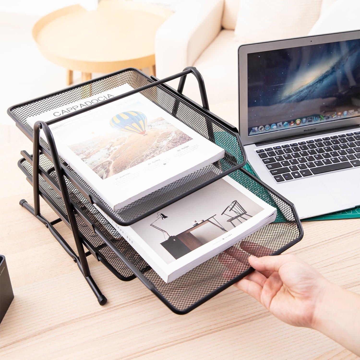 Set 3 tavite metalice, Organizator birou, 3 compartimente, Negru - eMAG.ro