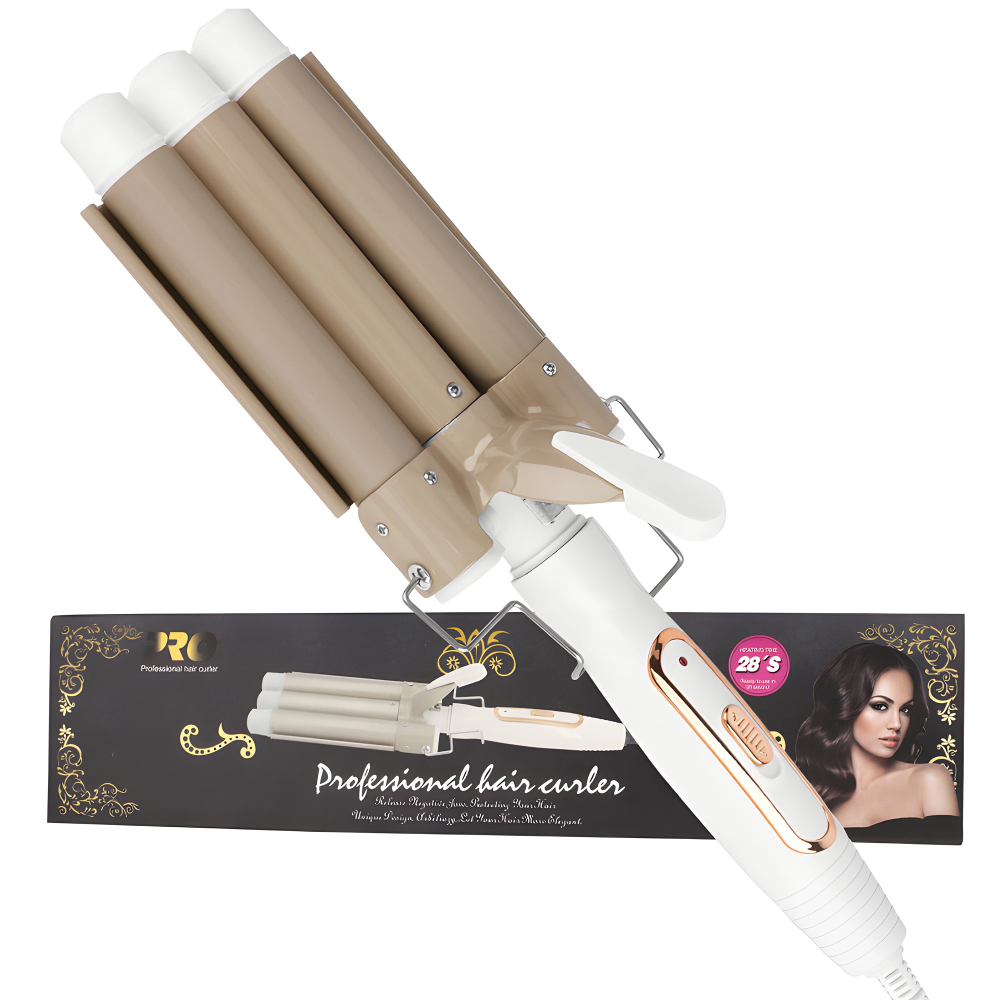 Ondulator de Par cu Invelis Ceramic, Tambur Triplu pentru Creare Valuri ...