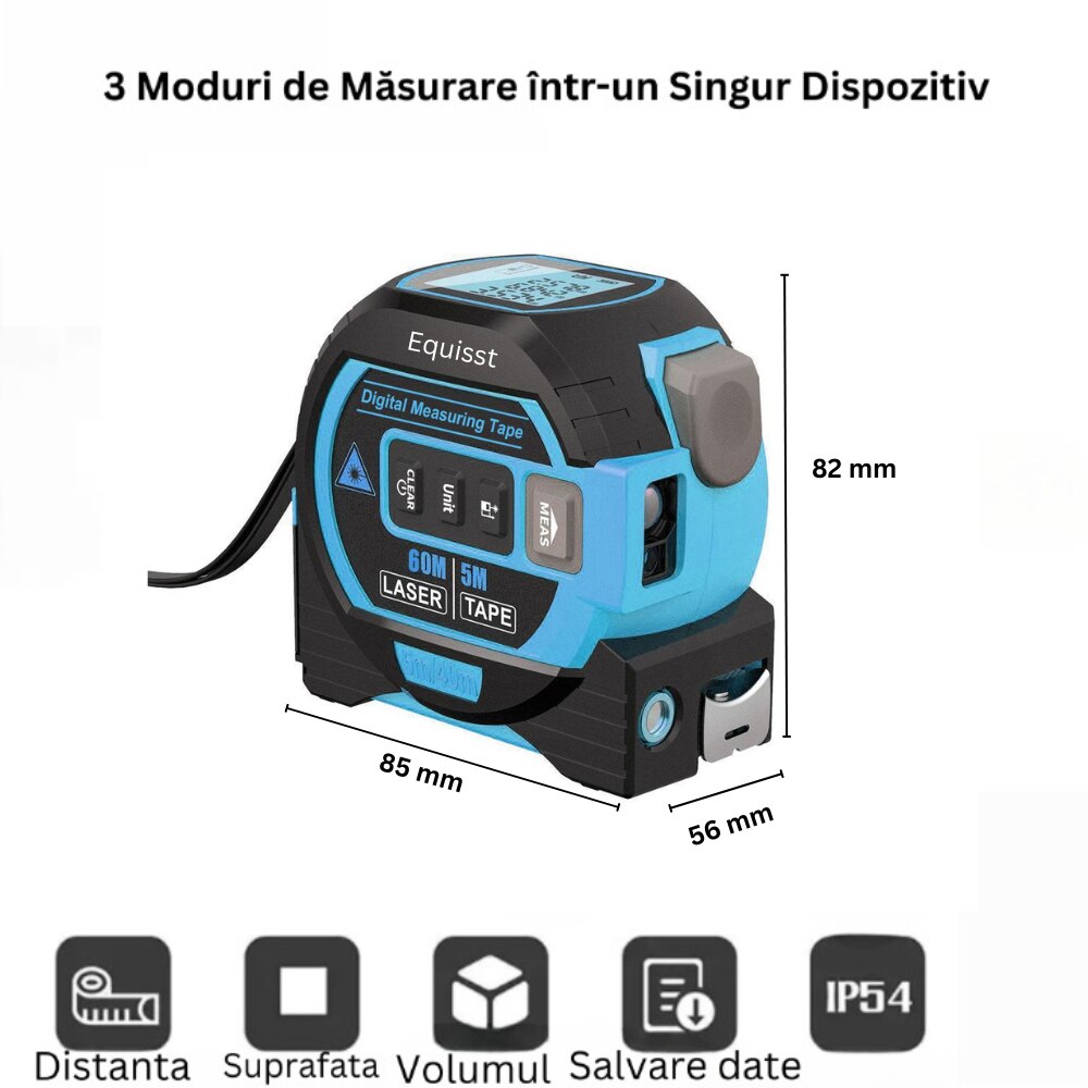 Ruleta Equisst®, Smart 3 in 1 cu afisaj LCD, interior/exterior ...