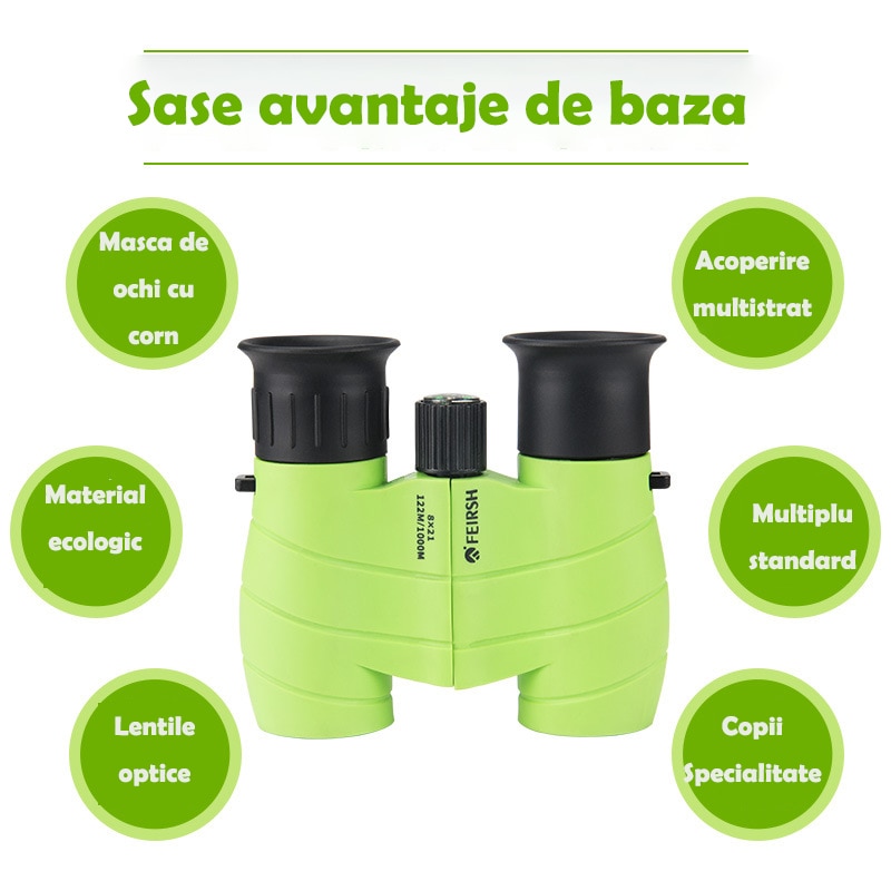 Binoclu pentru copii, BaK-4, verde,8 x 21 - eMAG.ro